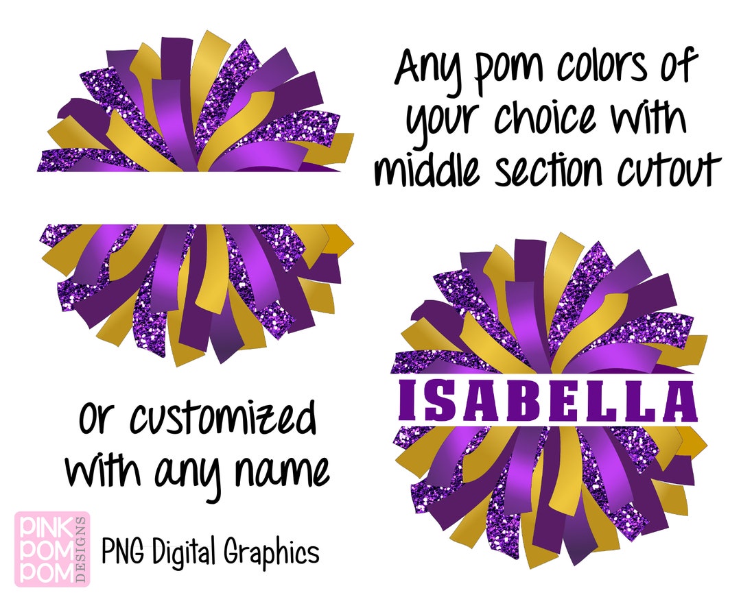 CUSTOM ORDER - Glitter and Glam Pom Pom Digital Clip Art With Middle ...