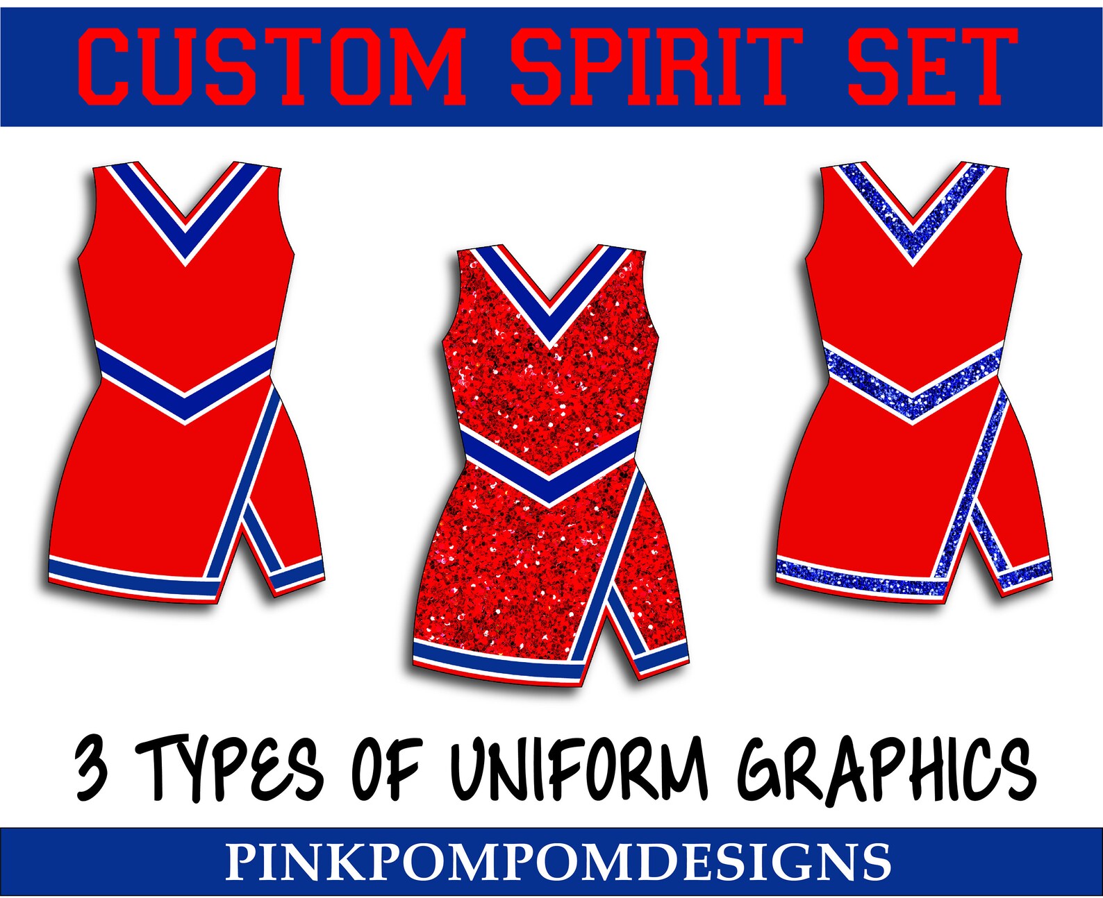 Glitter and Glam Custom Cheer Digital Clip Art - Red Blue White ...