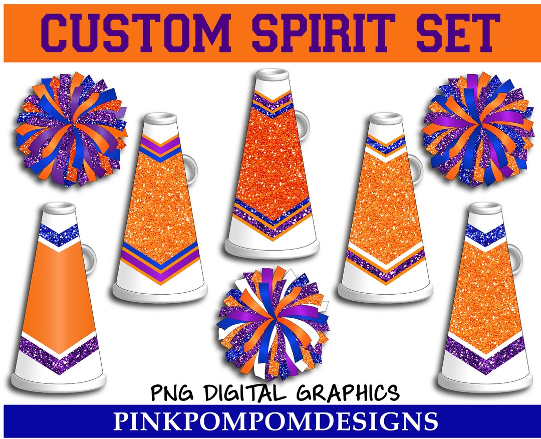 Glitter and Glam Custom Cheer Spirit Set Digital Clip Art - Orange ...