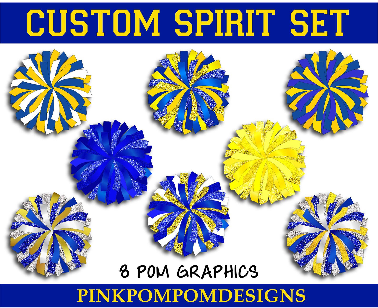 Glitter and Glam Custom Cheer Spirit Set Digital Clip Art - Blue and ...