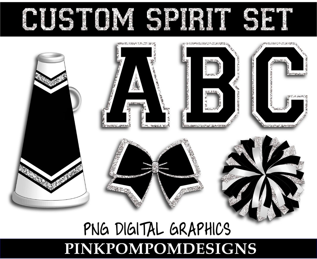 Glitter and Glam Custom Cheer Digital Clip Art - Black Silver White ...
