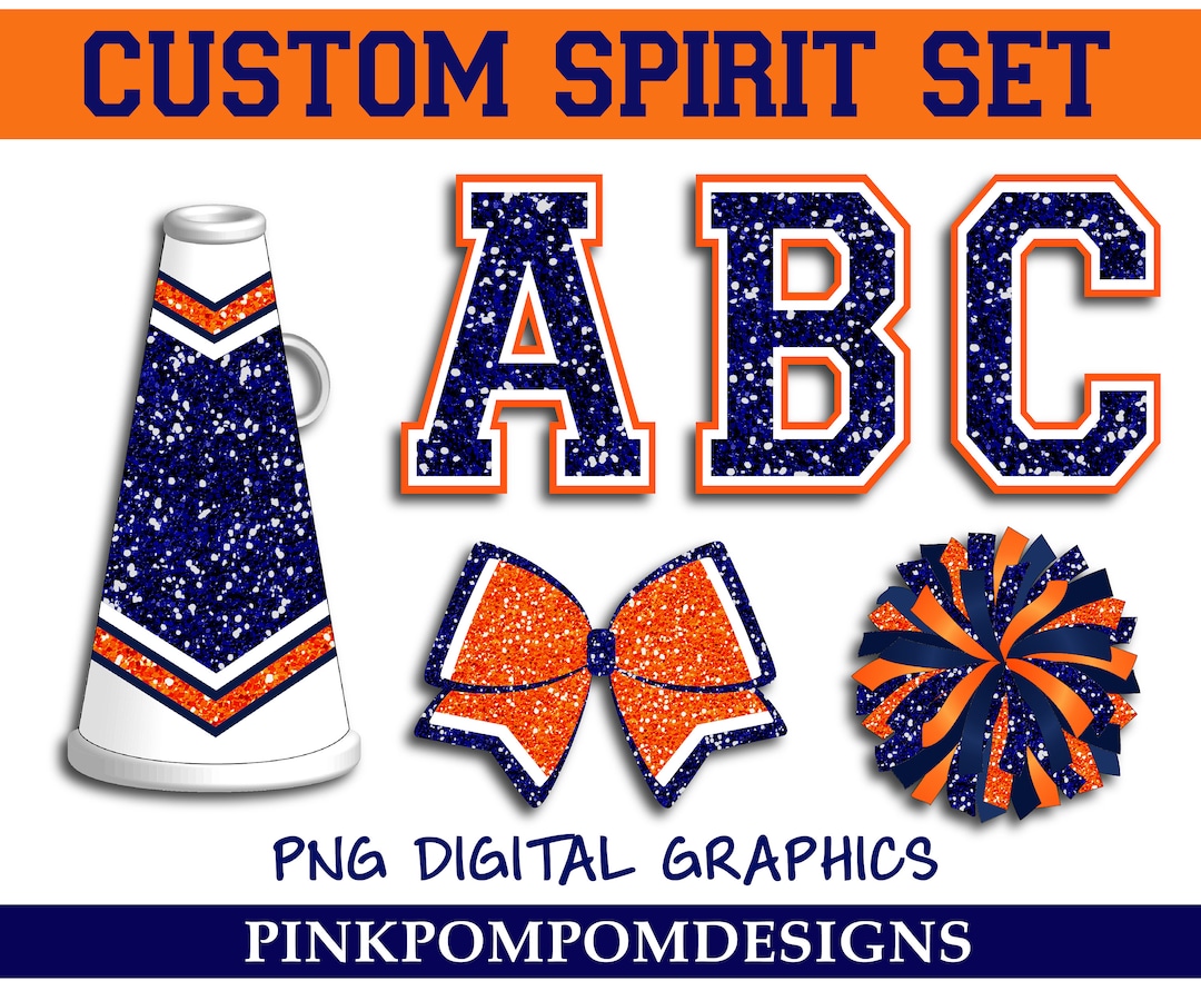Glitter and Glam Custom Cheer Spirit Set Digital Clip Art - Navy and ...