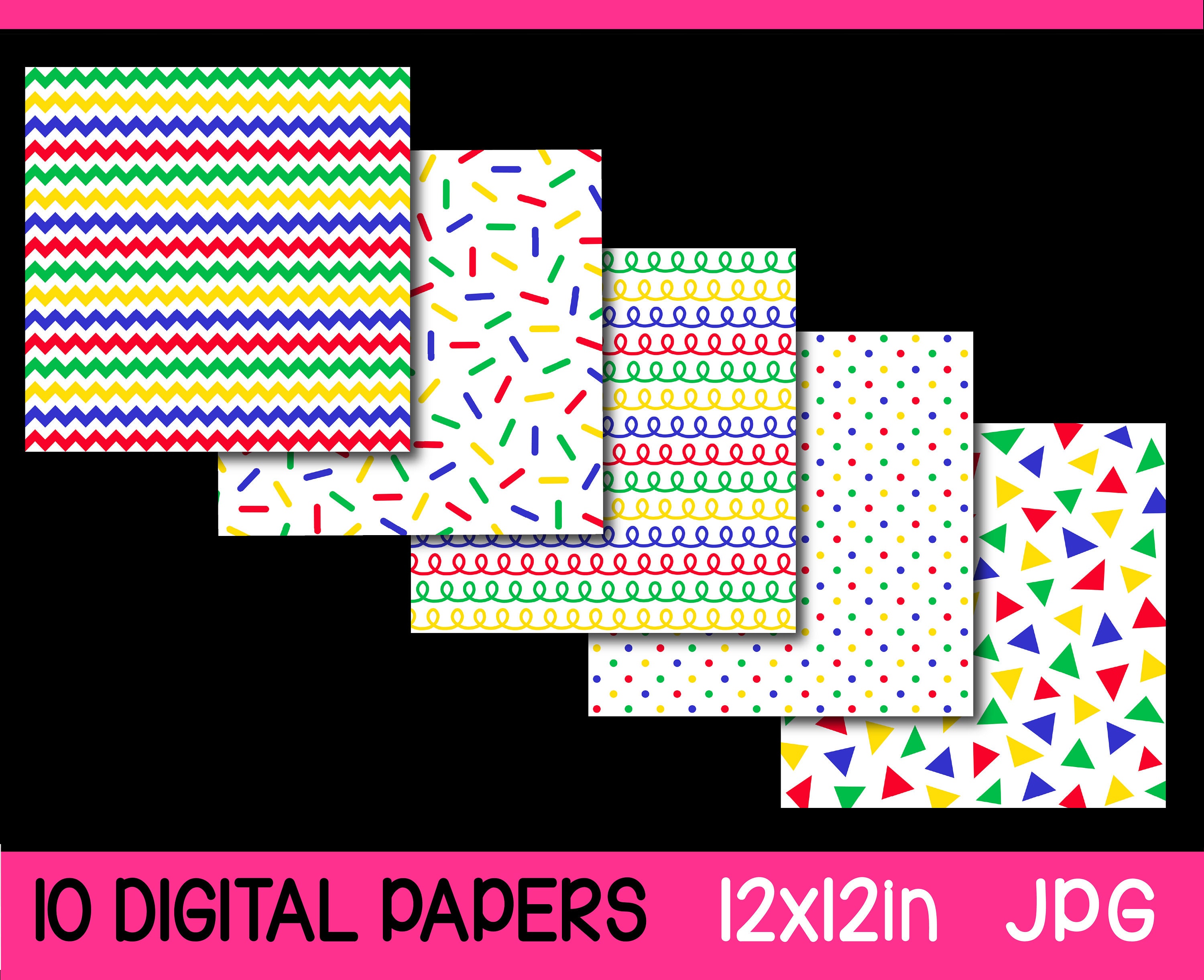 Colorful Digital Paper Set – Rainbow Digital Paper - Primary Colors ...
