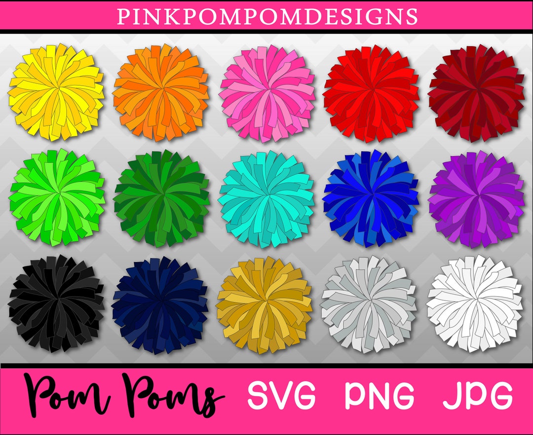 Pom Pom Digital Clipart Set – Pom Pom Svg - Png - Jpg - Cheerleading ...