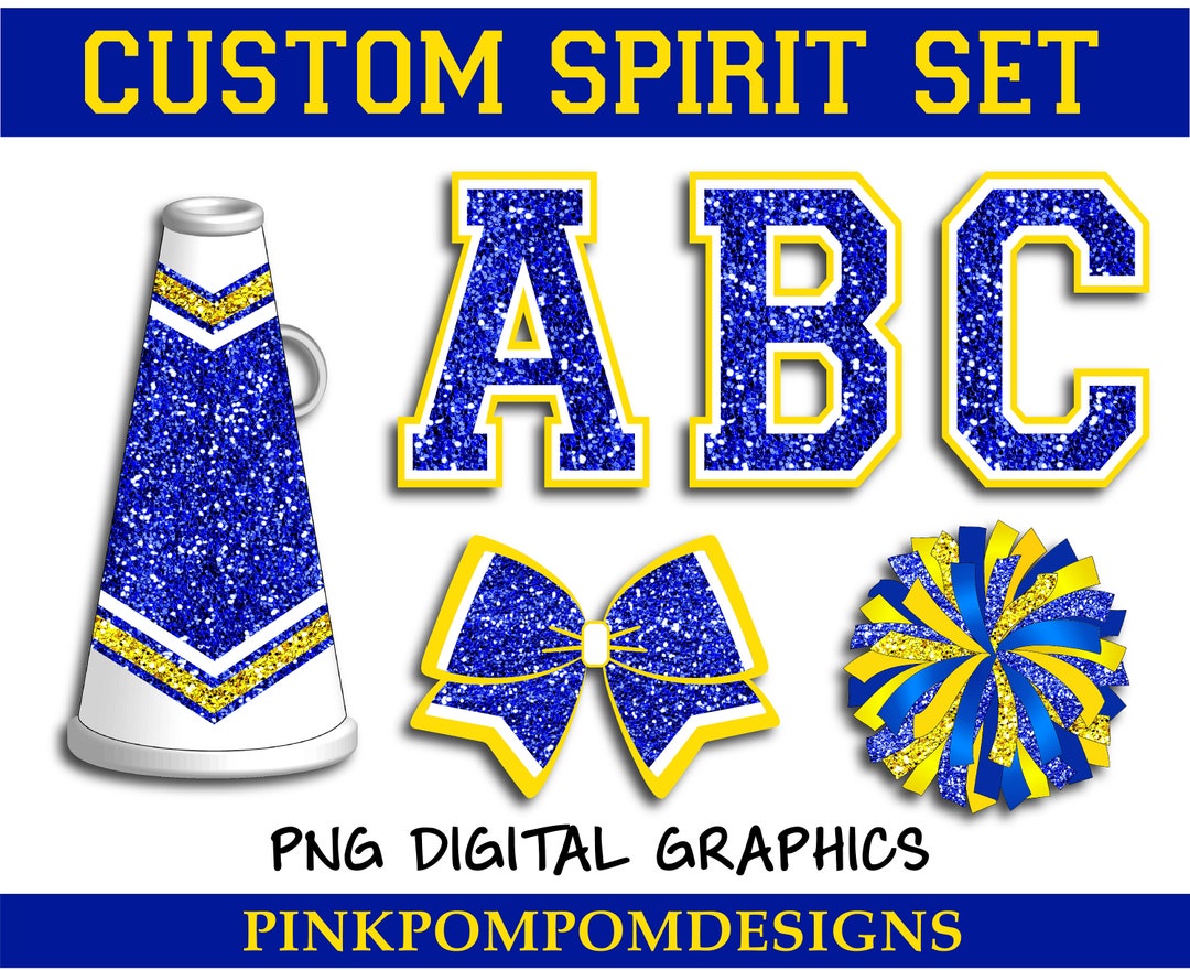 Glitter and Glam Custom Cheer Spirit Set Digital Clip Art - Blue and ...