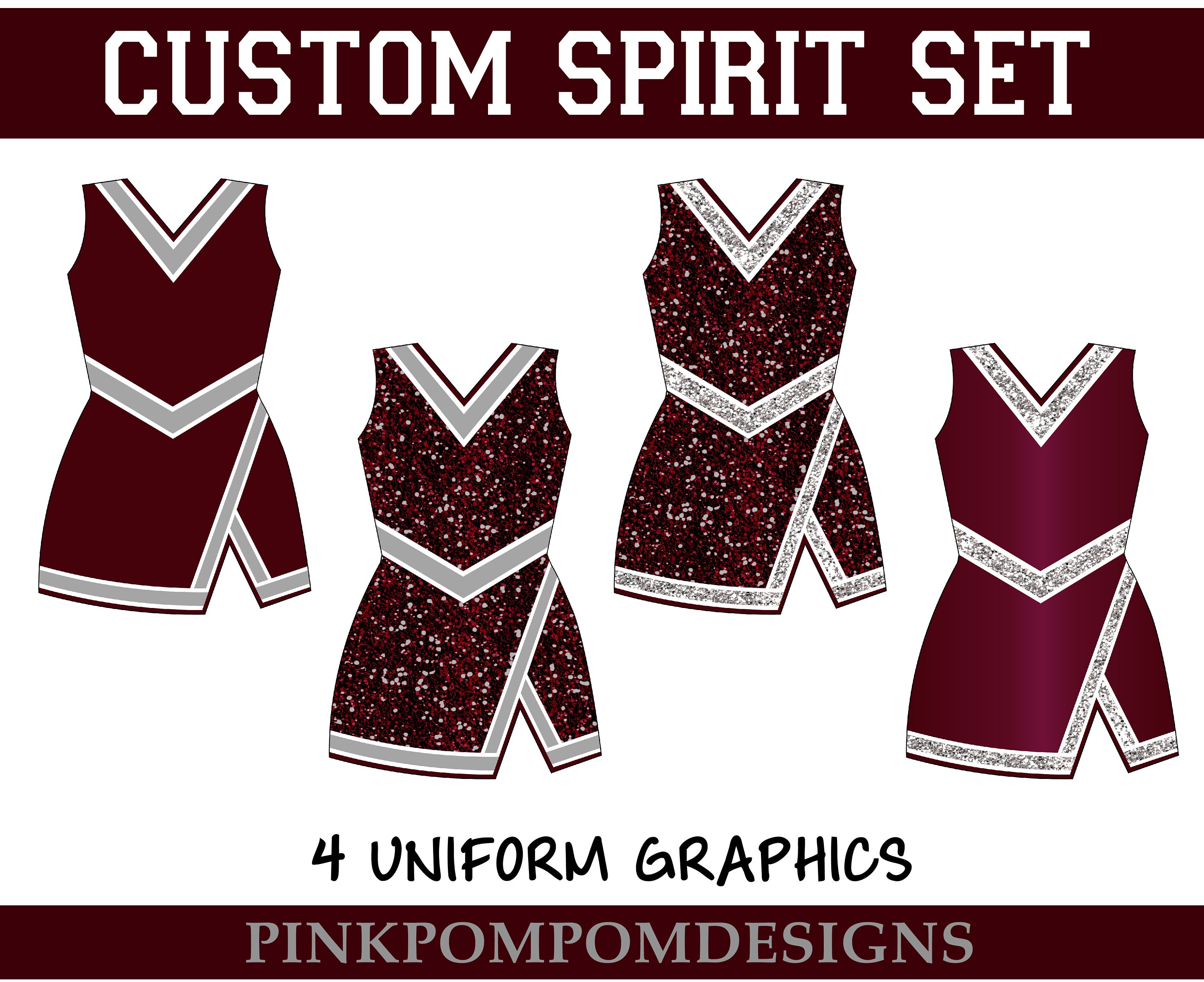 Glitter and Glam Custom Cheer Digital Clip Art - Maroon Silver White ...