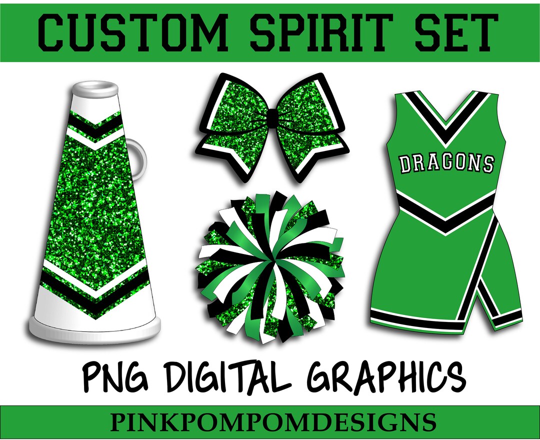 Glitter and Glam Custom Cheer Digital Clip Art Green Black - Etsy