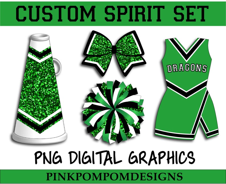 Glitter and Glam Custom Cheer Digital Clip Art Green Black - Etsy