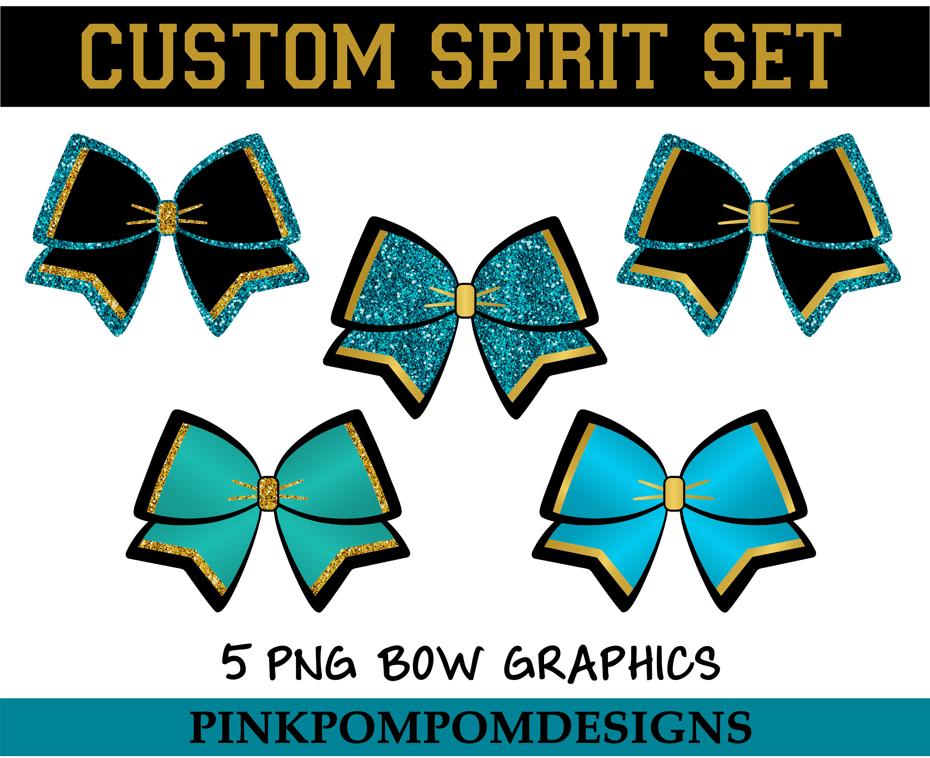 Glitter and Glam Custom Cheer Digital Clip Art - Black, Teal, Gold ...