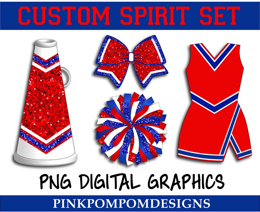 Glitter and Glam Custom Cheer Digital Clip Art Red Blue White Megaphone ...
