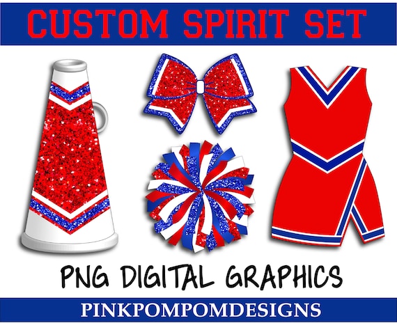 Glitter and Glam Custom Cheer Digital Clip Art Red Blue - Etsy