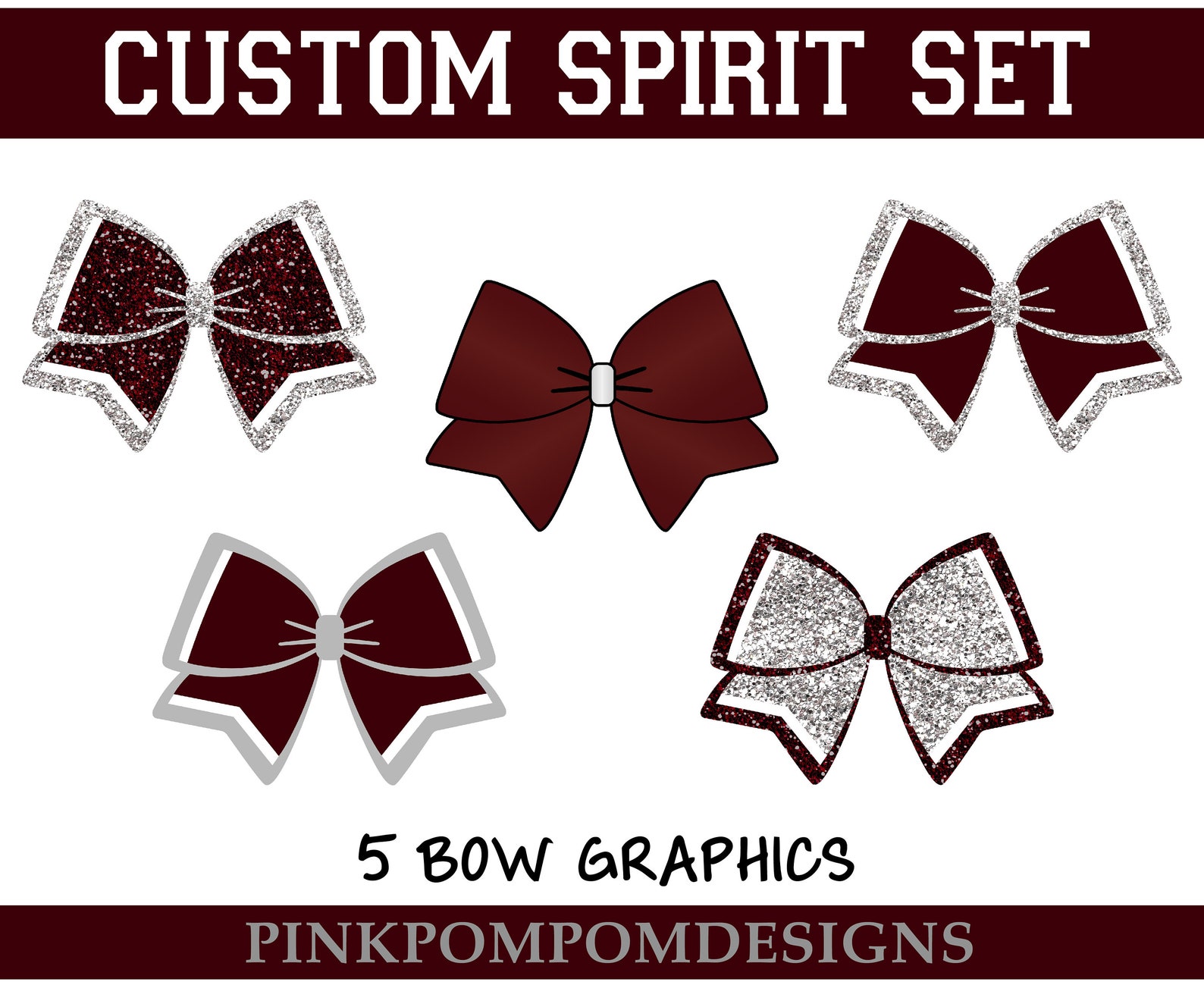 Glitter and Glam Custom Cheer Digital Clip Art - Maroon Silver White ...