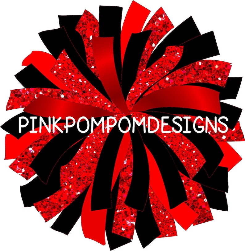Custom Glitter and Glam Pom Pom Digital Clip Art - Red and Black Pom ...