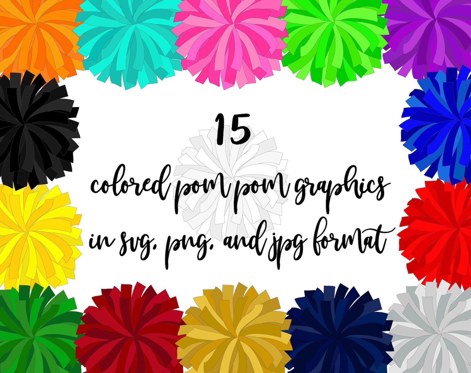 Pom Pom Digital Clipart Set – Pom Pom Svg - Png - Jpg - Cheerleading ...