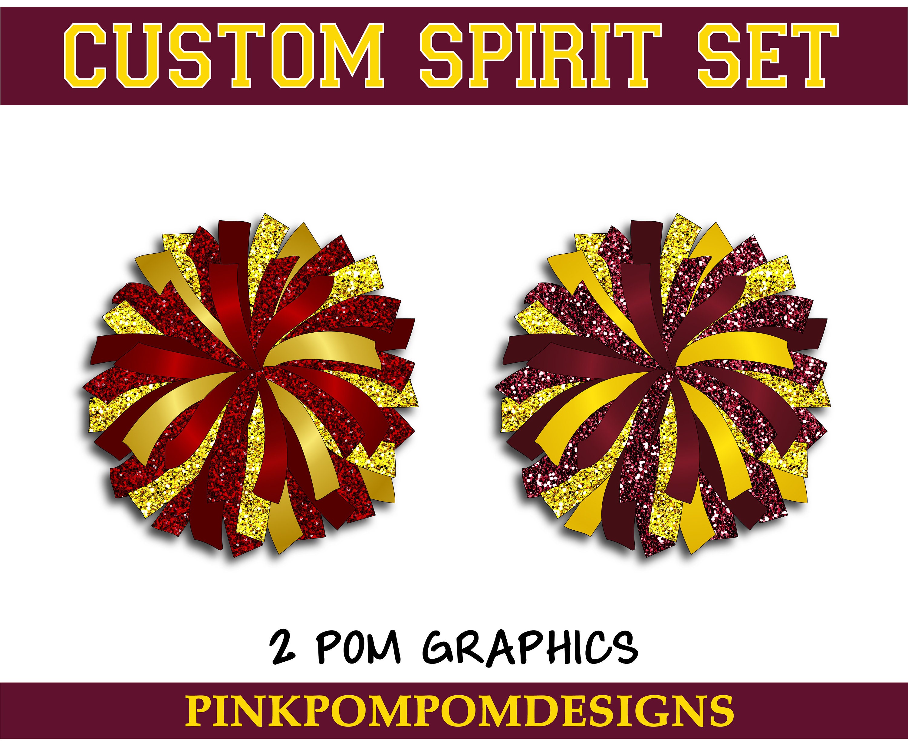 Glitter and Glam Custom Cheer Digital Clip Art Set - Maroon Gold Cheer ...