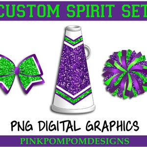 Glitter and Glam Custom Cheer Digital Clip Art Set - Purple and Green ...