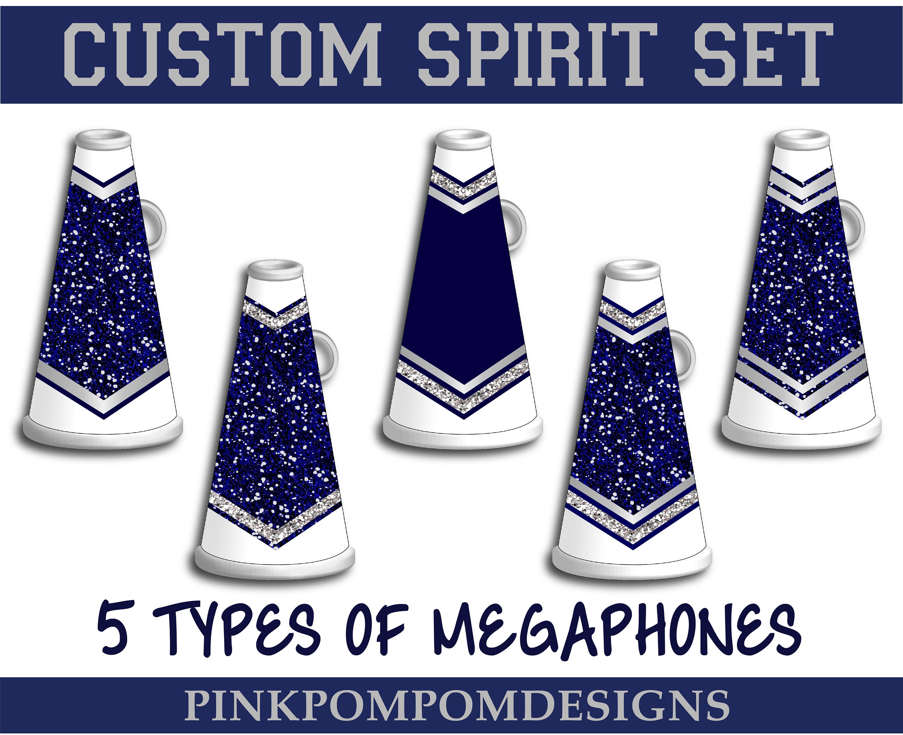 Glitter and Glam Custom Cheer Digital Clip Art - Navy and Silver ...