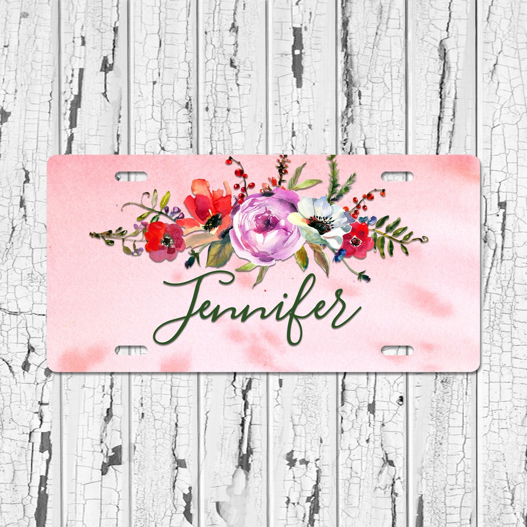 Monogram Name Watercolor Pink License Plate! Floral, Front License ...