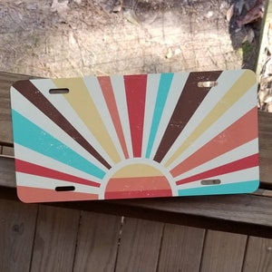 Vintage Style Retro Sunrise License Plate. Retro Colors. Adventure ...