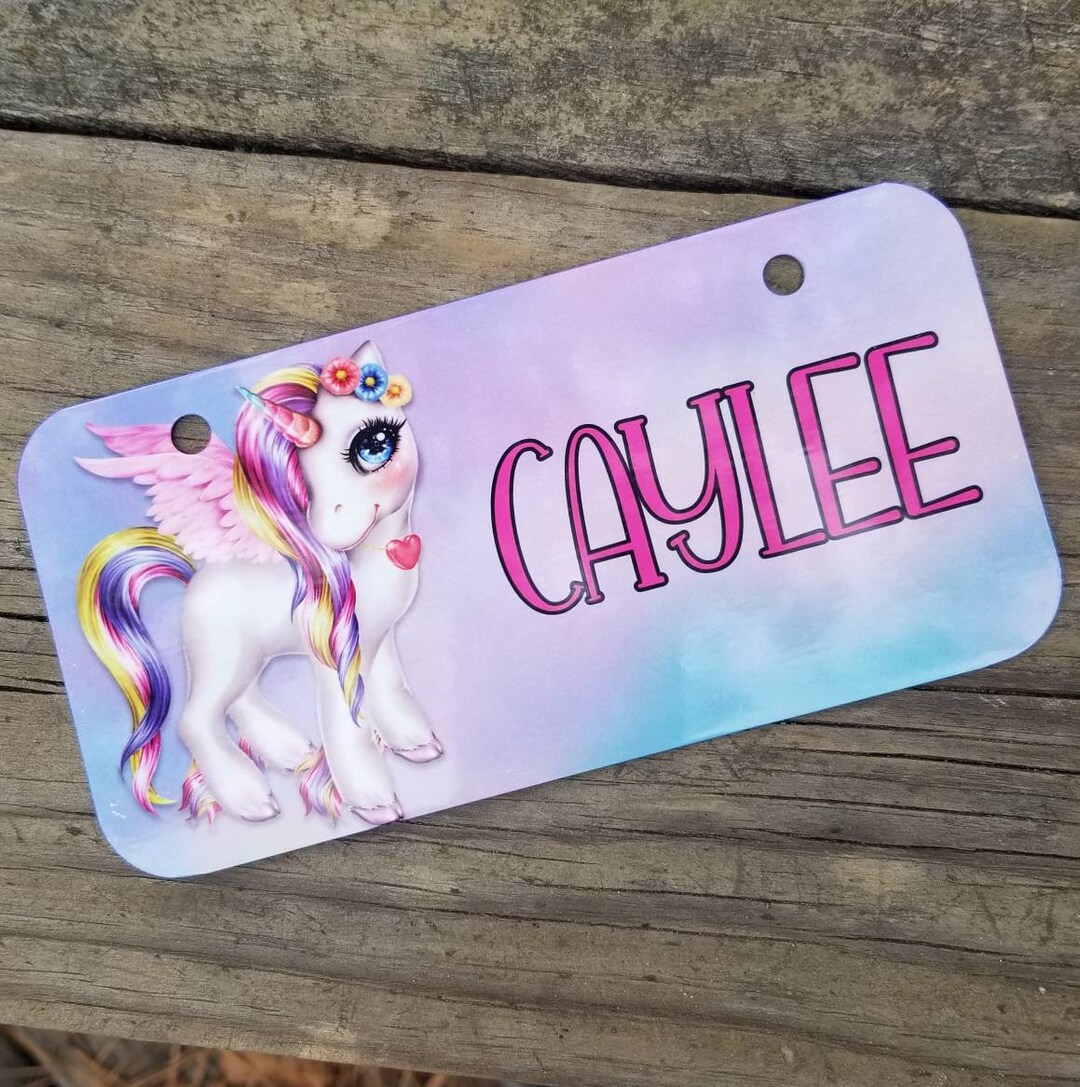 Pink Unicorn Rainbow Custom Personalized Bike License Plate, Kids ...