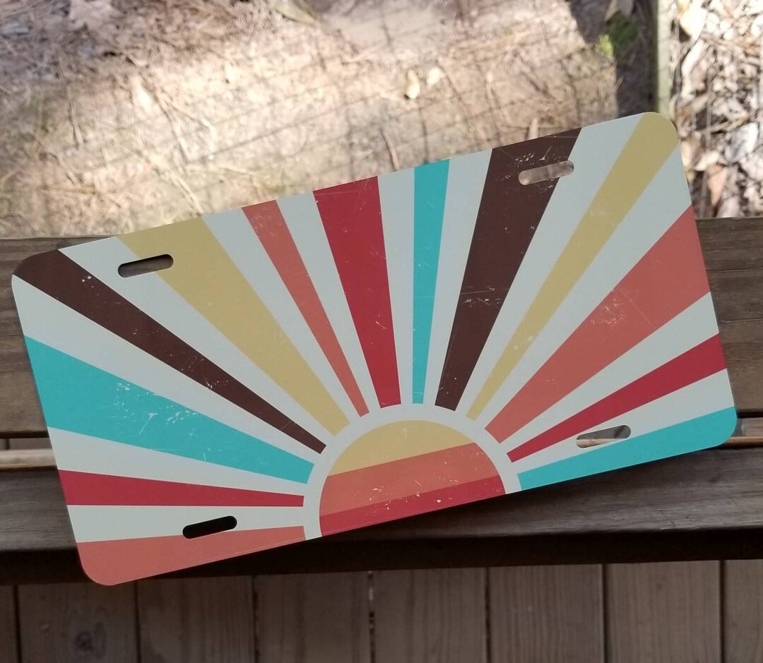 Vintage Style Retro Sunrise License Plate. Retro Colors. Adventure ...