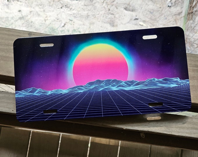 80s Neon Inspired Tron License Plate. Retro Grid, Blue, Pink, 80s Kid ...