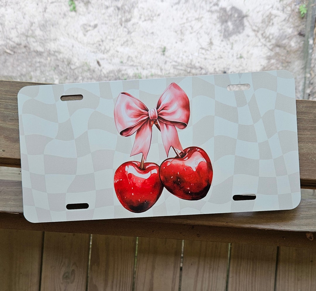 Coquette Pink Bow and Cherries License Plate. Cherry Bomb, Preppy, Pink ...