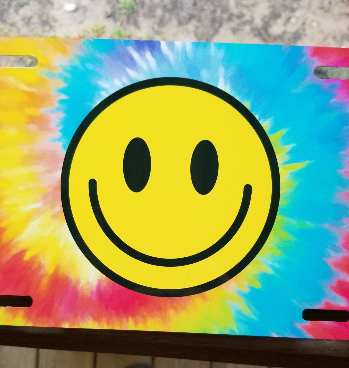 Tie Dye Hippie Retro Smiley Face License Plate. Bright Tie Dye | Etsy