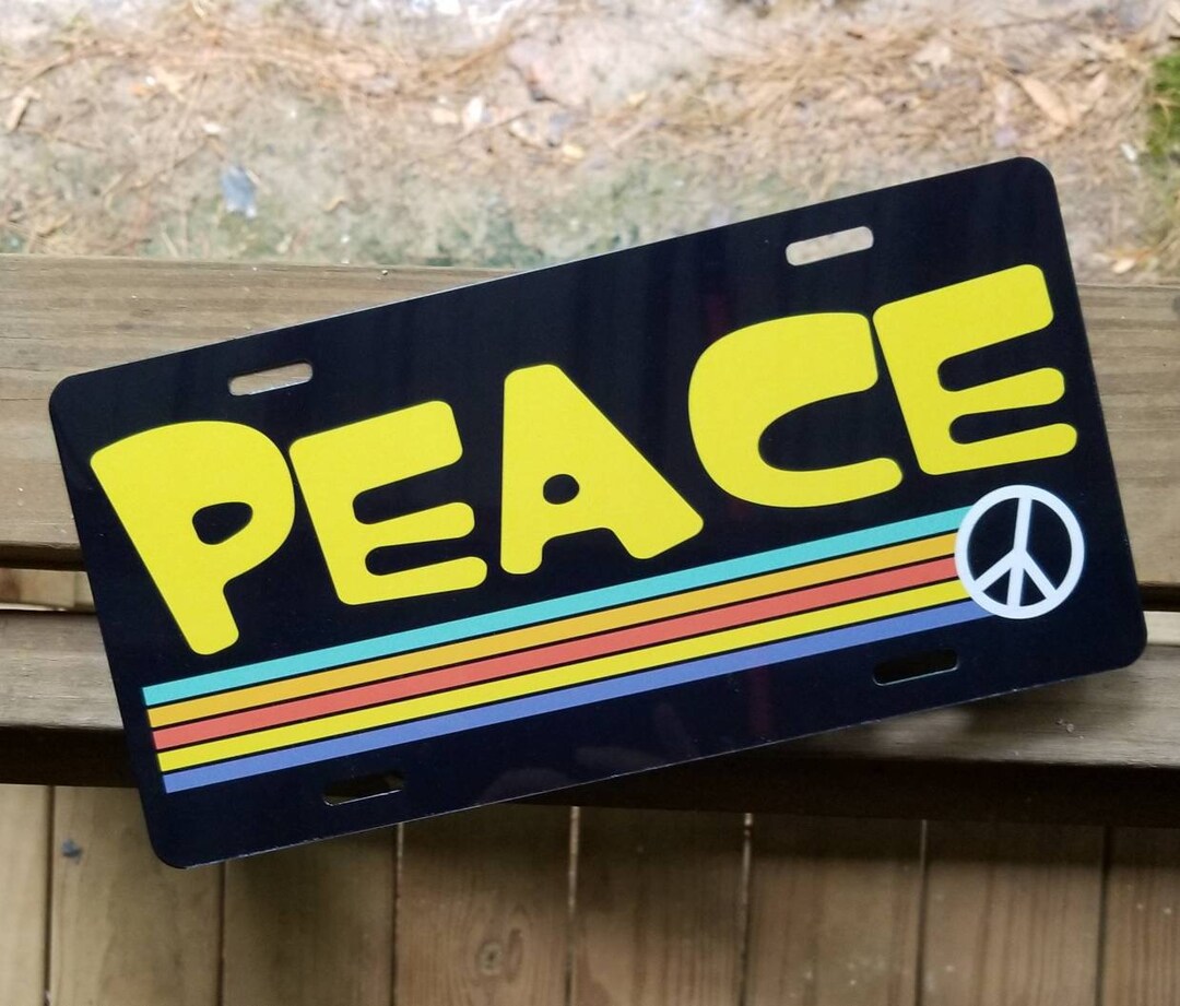 Peace Symbol License Plate, Retro License Plate. Muted Rainbow Colors ...