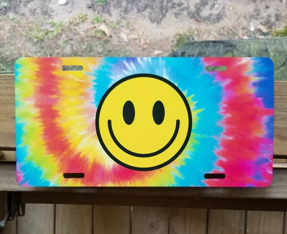 Tie Dye Hippie Retro Smiley Face License Plate. Bright Tie Dye | Etsy