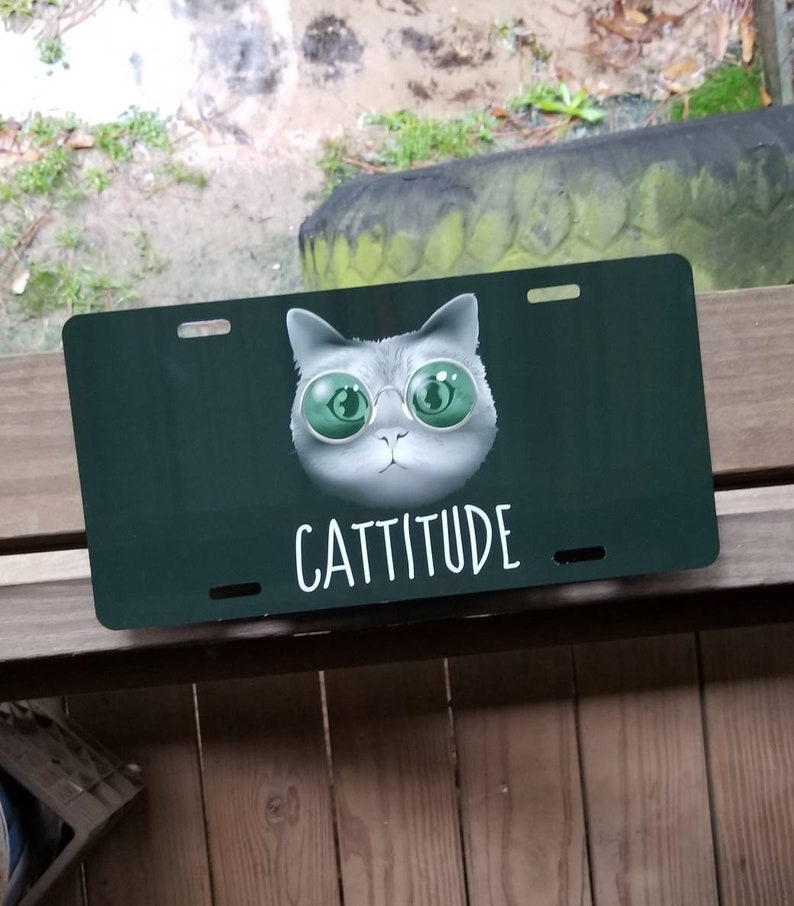 Cute Hipster Cat With Cattitude License Plate. Cat License | Etsy
