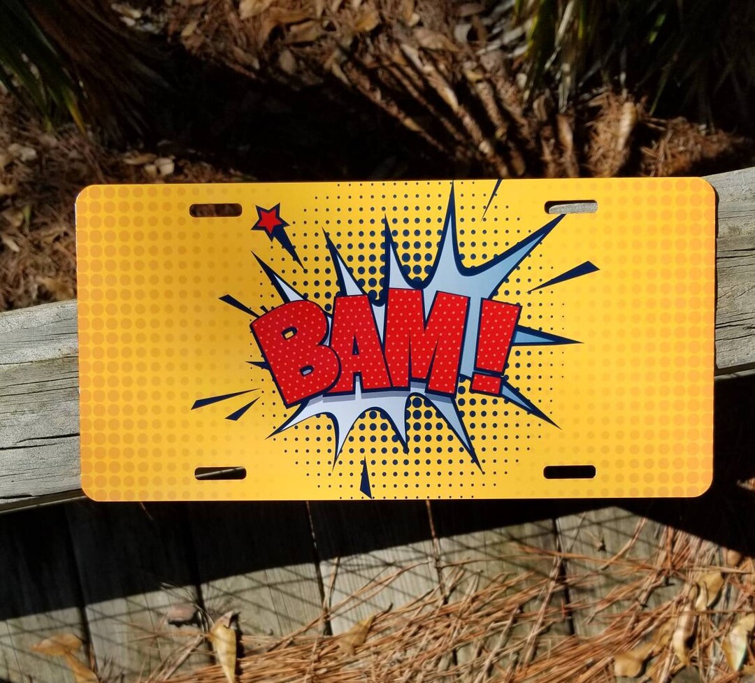 Comic Book License Plate. Bam, Pow, Wow! Comic Explosion. Front License ...