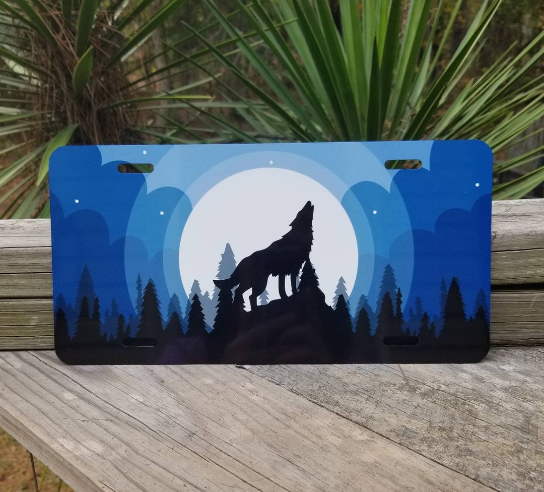 Blue Wolf Howling at Moon License Plate. Wolves, Forest, Adventure ...