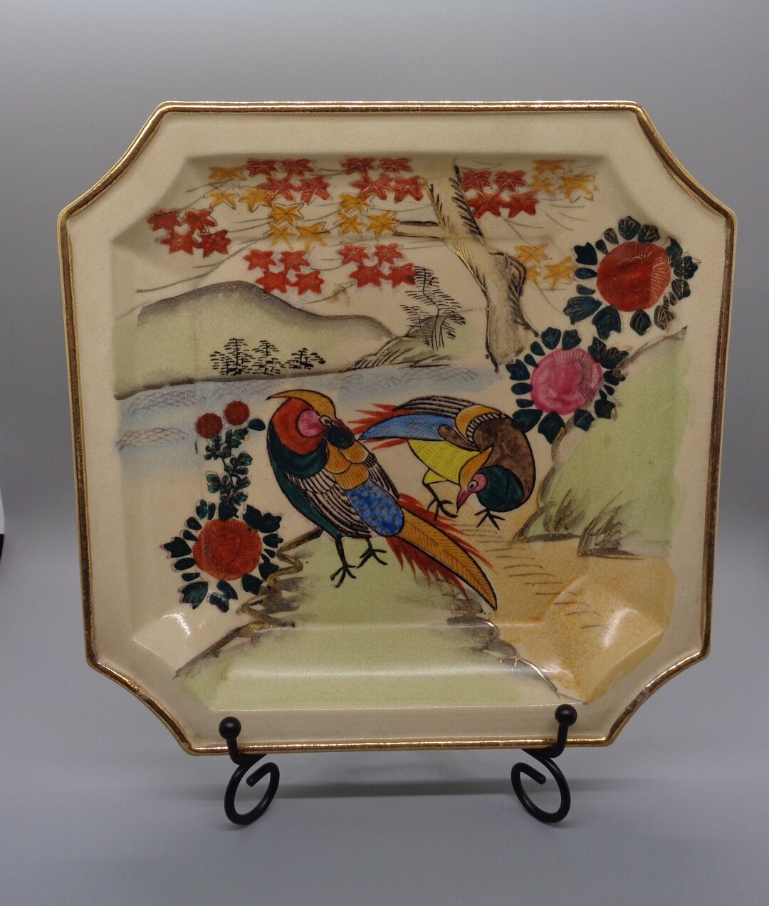 Vintage Oriental Square Hand Painted Dish 8 by 8 Inch Beautiful Design ...