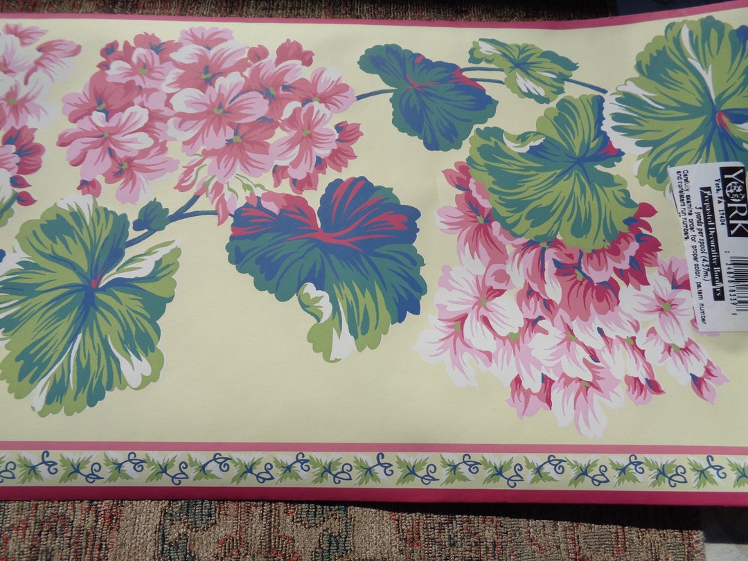 Vintage Wallpaper Border, Pink Geranium - Etsy