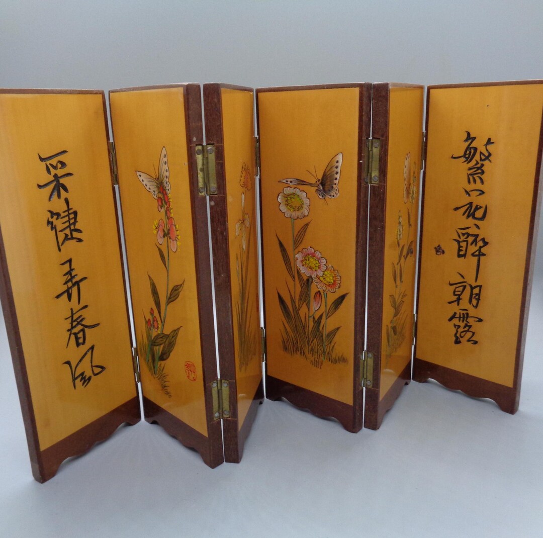 Vintage Oriental 6 Panel Tabletop/shelf Screen Lacquer Wood Frame ...