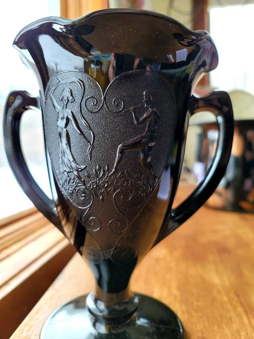 Dancing Nymphs Black Amethyst Trophy Cup Vase Line 473 L.E. Smith - Etsy