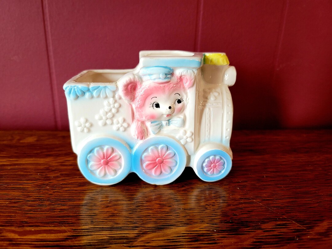 Vintage Planter Lefton Anthropomorphic Bear on Train Planter Japan 7922 ...