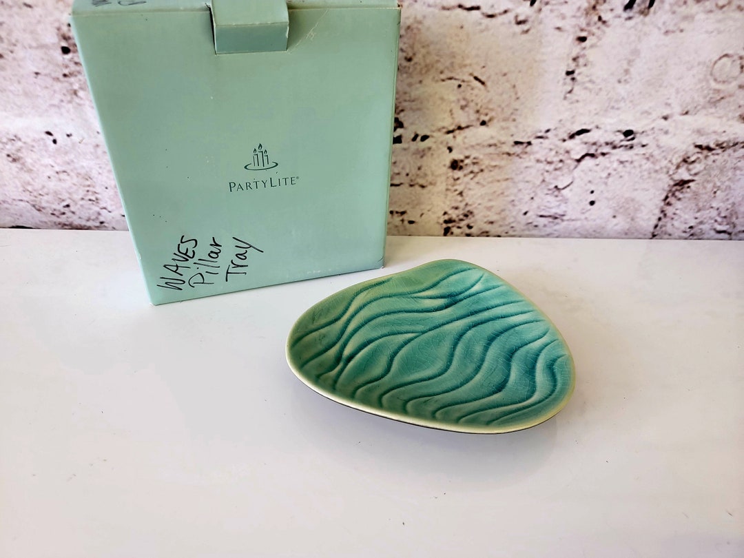 Retired Partylite Ceramic Candle Holder Plate Teal Abstract - Etsy