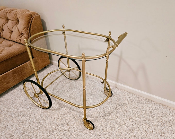 Mid Century Brass and Glass Tea / Bar Cart, on Wheels, Serving Trolley ...