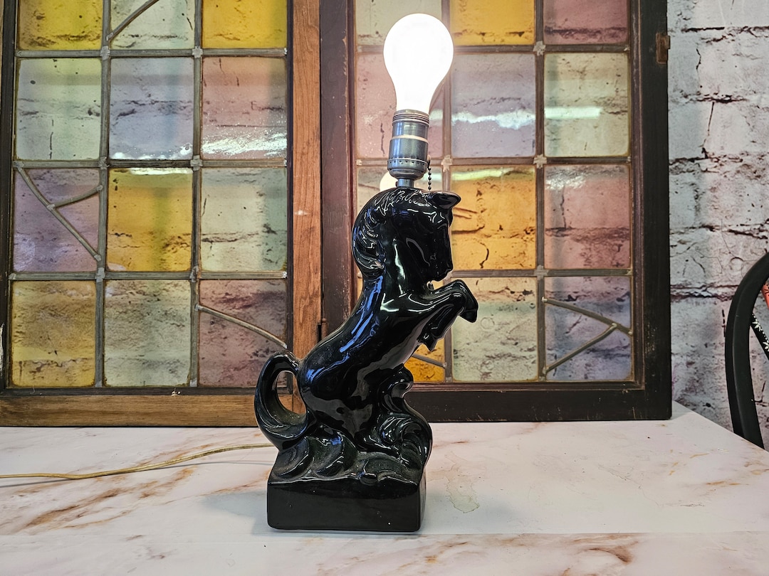 Mid Century Modern Black Ceramic Horse Lamp Rearing Stallion Lamp ...
