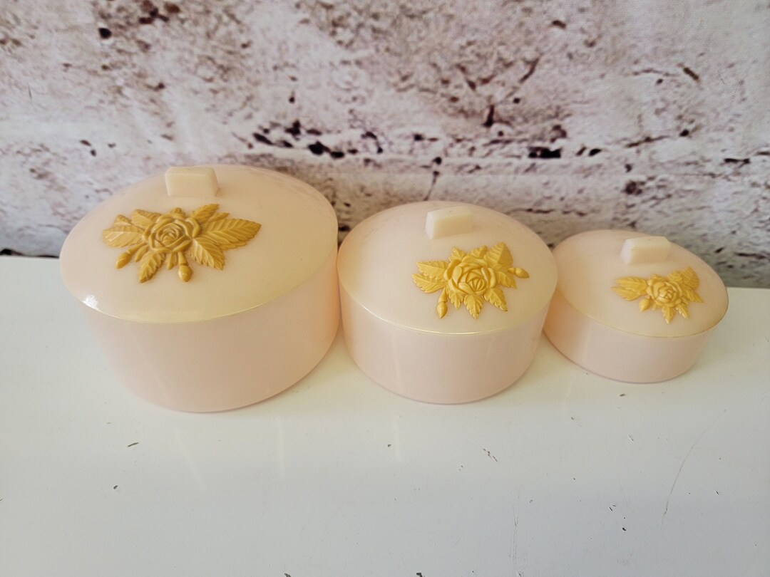 Vintage Schwartz Bros Pink Plastic Powder Box Vanity Trinket Box Set 3 - Etsy
