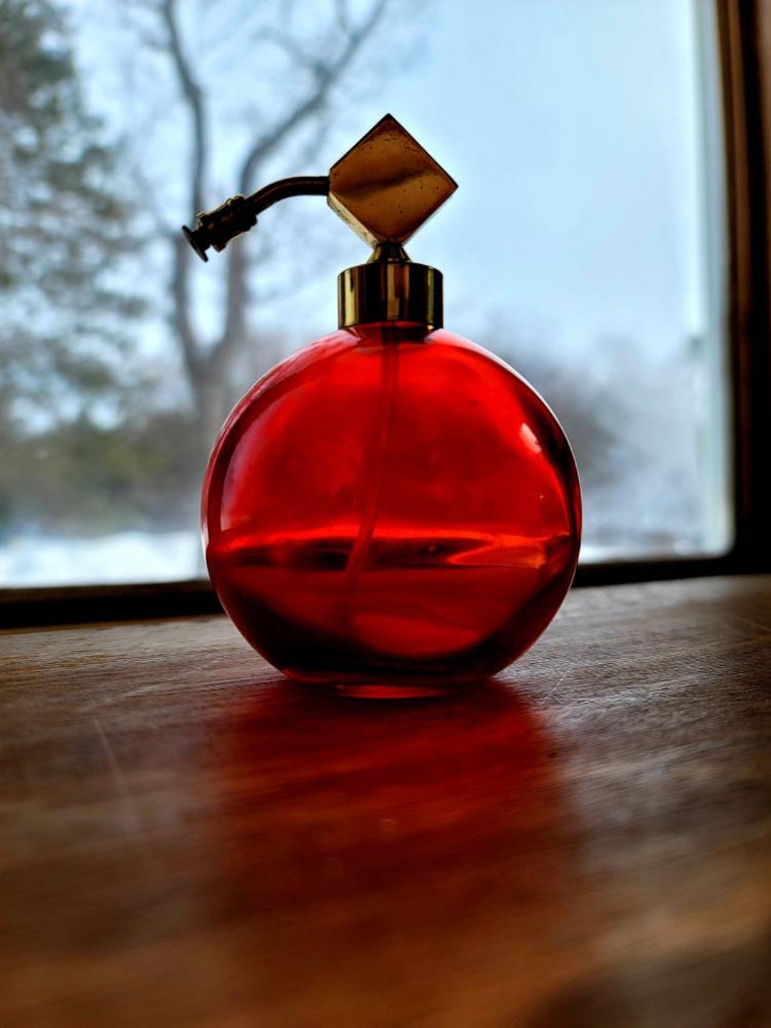 Vintage Atomizer Round Red Perfume With Art Deco Square Spray - Mid ...