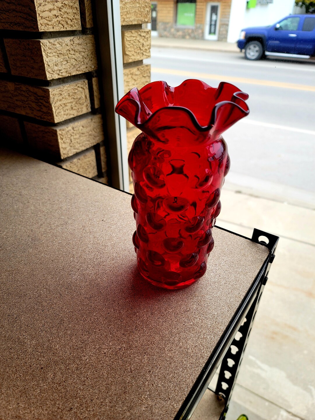 Mid Century Art Glass Bischoff Cased Red Bubble Bumpy Ruffled Edge Rim ...
