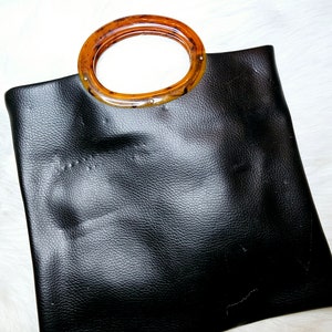 Black Foldover Clutch Bag W/ Large Tortoise Handles - Vintage Top ...