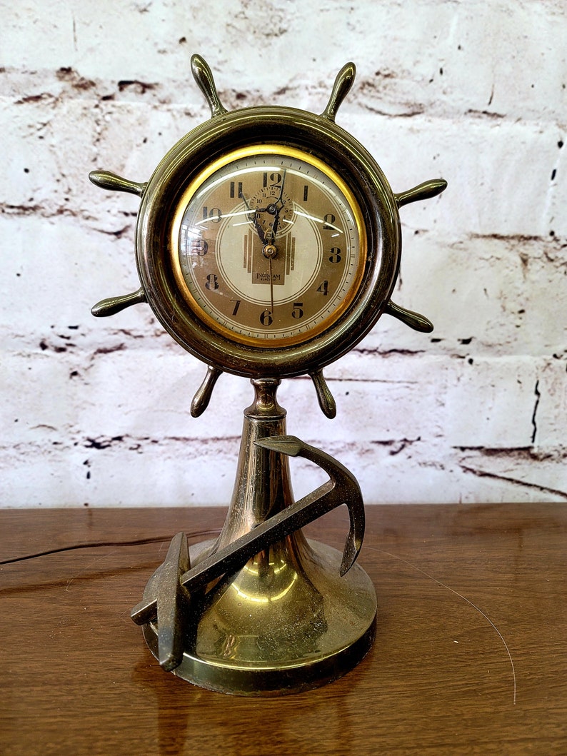 Vintage Brass Mantle Clock Nautical Anchor Wheel Ingraham | Etsy