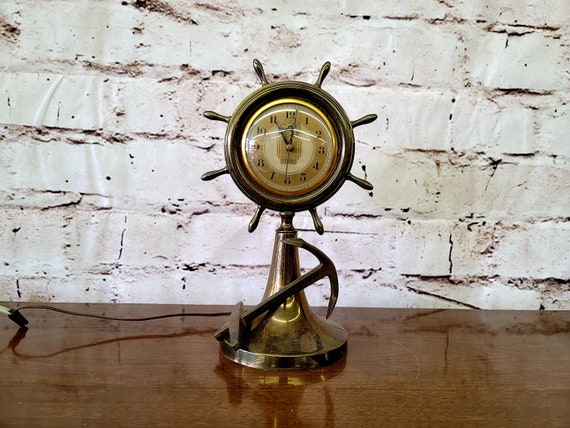 Vintage Brass Mantle Clock Nautical Anchor Wheel Ingraham | Etsy
