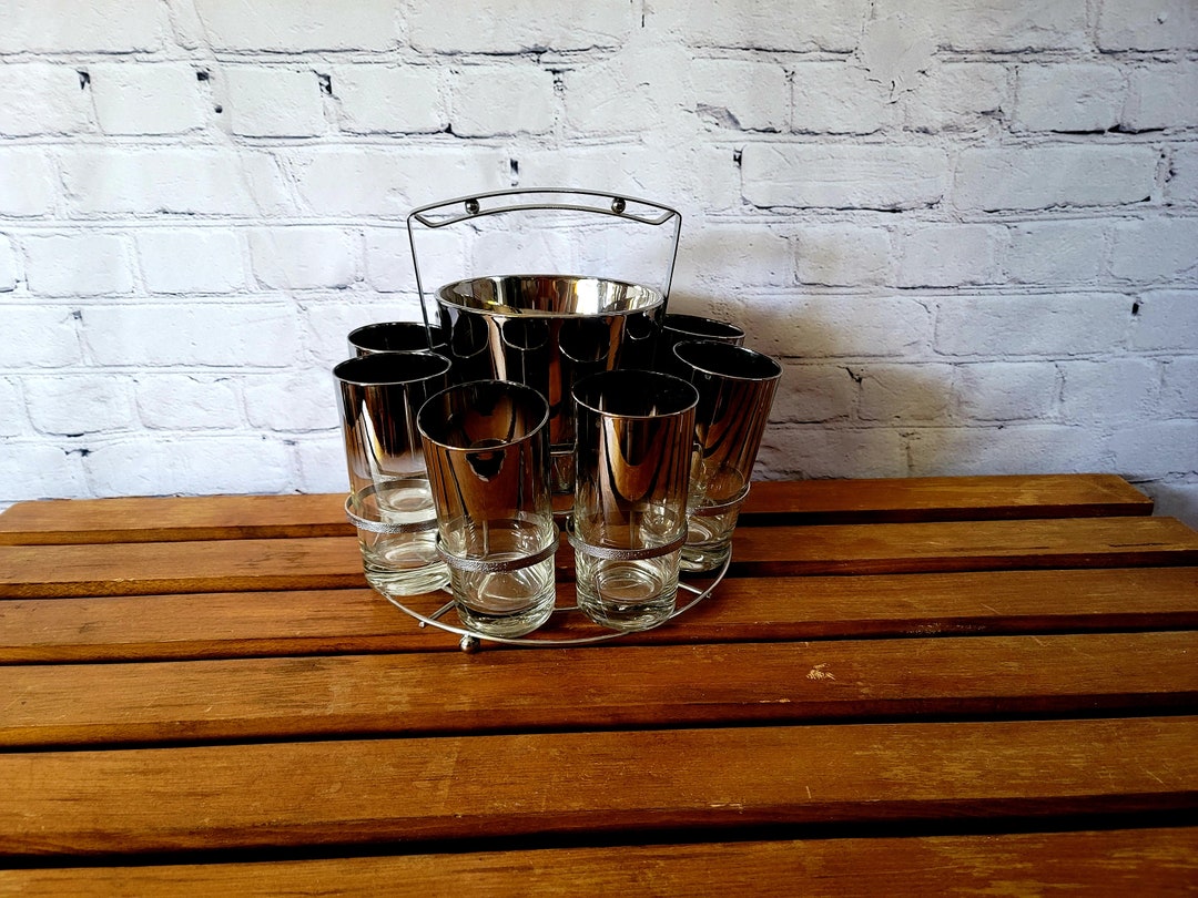 MCM Bar Caddy Dorothy Thorpe Style Mercury Fade Glassware and Ice ...