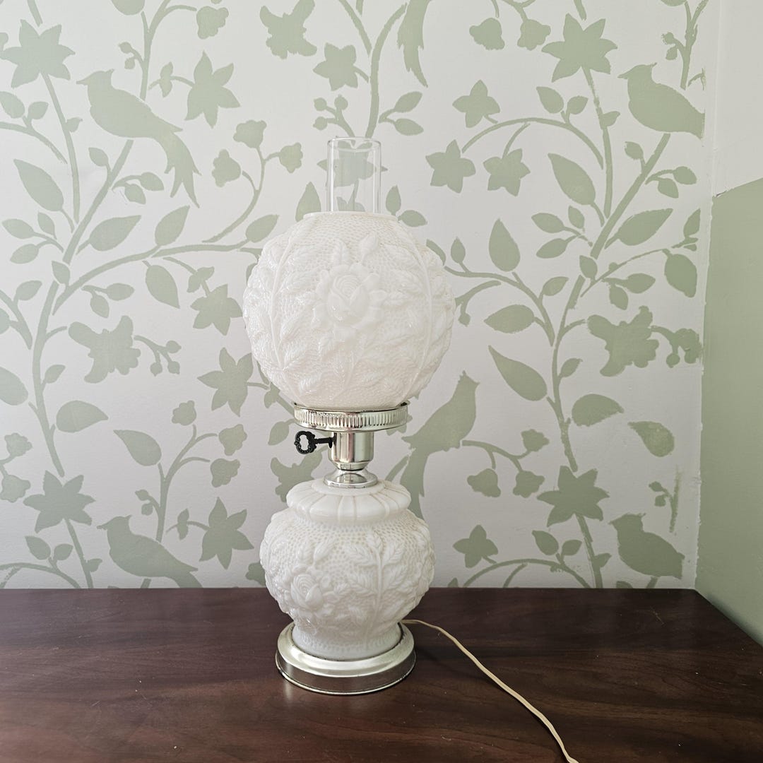 Milk Glass Hurricane Lamp, Roses and Vine Pattern, Vintage - Etsy