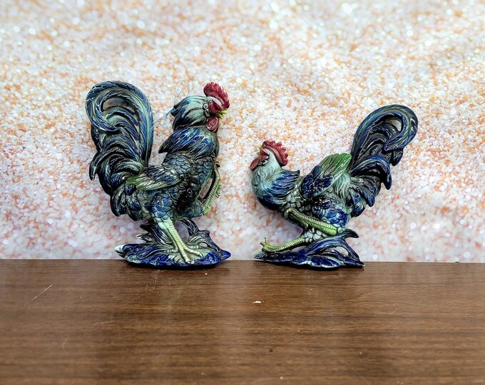 Vintage Lefton Fighting Rooster Wall Hanging Set 2 Blue Roosters - Etsy
